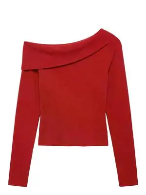 REFORMATION Elio Off-shoulder Fine Knit Top - Red