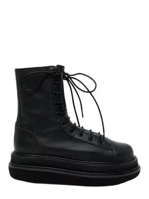 Yohji Yamamoto Oil Leather Zip Military Boots - Black