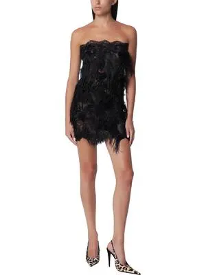 Attico Strapless Feather-trimmed Mini Dress - Black