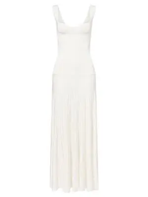 Galvan Pleated Knitted Maxi Dress - Pearl