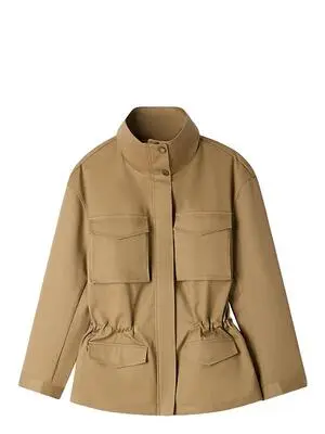 Sandro High-neck Elasticated-waist Cotton Jacket - Camel
