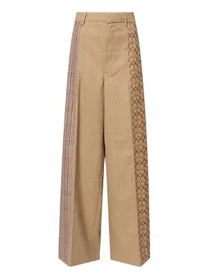 COACH Monogram And Plaid Wool-blend Wide-leg Trousers - Brown Multi
