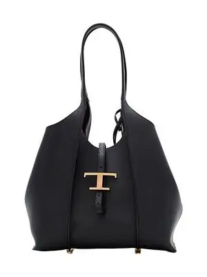 TOD'S T Timeless Leather Shoulder Bag - Black