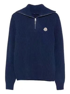 Moncler Ribbed Quarter-zip Sweater - Blue