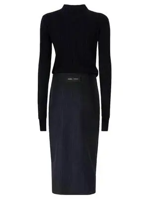 Pinko Ribbed-knit Pinstripe-pattern High-neck Long-sleeve Dress - Blue