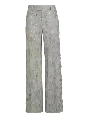 Brunello Cucinelli Virgin Wool And Cashmere Twill Flannel Loose Flared Trousers With Lynx Embroidery - Grey