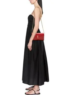 Saint Laurent Saint Laurent Grain De Poudre Chevron Monogram Envelope Wallet On Chain Crossbody Bag Red