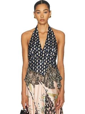 Staud Maeva Silk Halter Top With Ruffle Hem - Glasswork Multi