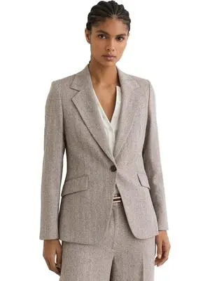 REISS Single-breasted Textured Blazer - Grey