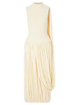 ABADIA Bamboo Asymmetrical Draped Midi Dress - Neutrals