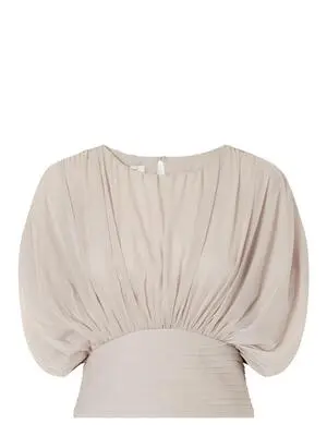 ABADIA Draped Ruched Jersey Blouse - Brown