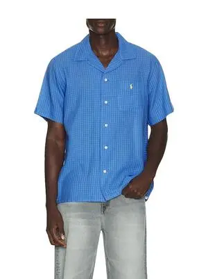Polo Ralph Lauren Short Sleeve Seersucker Linen Andy Camp Shirt In . Also - Blue