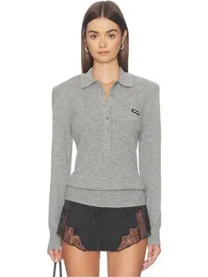 ROTATE BY BIRGER CHRISTENSEN Wool Long Sleeve Polo With Logo Patch - Grey