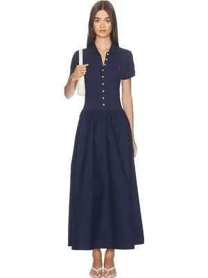 Polo Ralph Lauren Short Sleeve Collared A-line Midi Dress - Navy