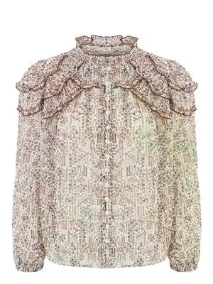 MARANT ETOILE Ruffled High Neck Printed Blouse - Neutrals