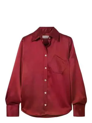 VIOLANTE NESSI Burgundy Satin Button-up Shirt - Red