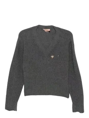 TWINSET Ribbed-knit V-neck Sweater - Grey