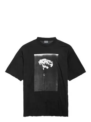Balenciaga Flower-print Distressed T-shirt - Black