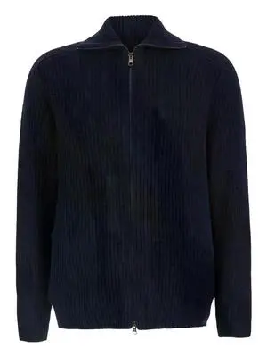 Tagliatore Ribbed-knit Zip-up Cardigan - Blue
