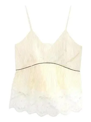 Plan C Vertical Stripe Lace-trim Camisole - Neutrals