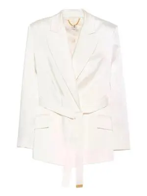 Elisabetta Franchi Belted Satin Blazer - Neutrals