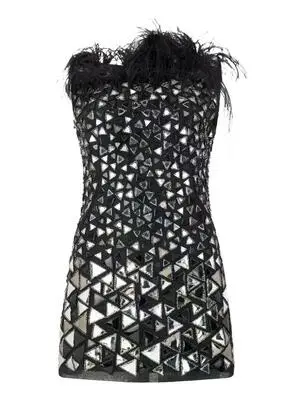 Alberta Ferretti Feather-trimmed Metallic Effect Tank Top - Black