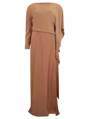 Alberta Ferretti Draped Detail Long Sleeve Maxi Dress - Neutrals