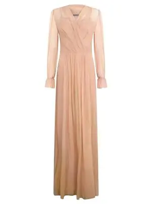 Alberta Ferretti Sheer Sleeve Maxi Dress - Neutrals