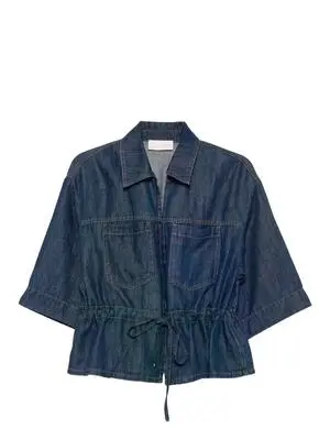 I BLUES Drawstring Waist Peplum Hem Shirt - Blue