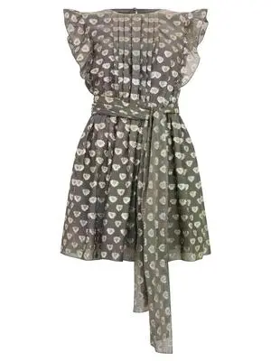 Alberta Ferretti Heart Motif Ruffled Mini Dress - Grey