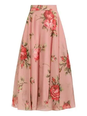 Dolce & Gabbana Rose Bouquet-print Chiffon Circle Skirt - Multicolor