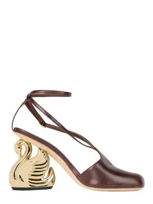A.W.A.K.E. Mode Christine Swan-heel Asymmetric Sandals - Brown