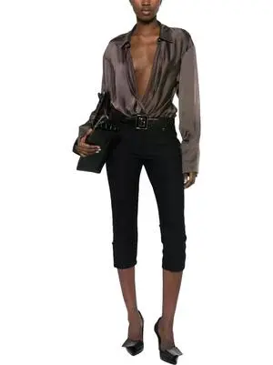 Andamane The Attico Lidia Satin-finish Long-sleeve Blouse - Brown