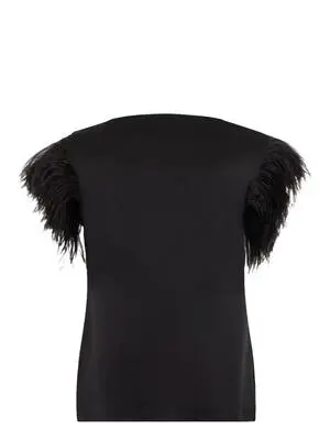 Alberta Ferretti Feather-trimmed Metallic Embellished T-shirt - Black
