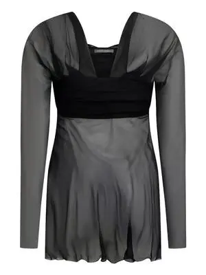 Alberta Ferretti V-neck Sheer Blouse - Black