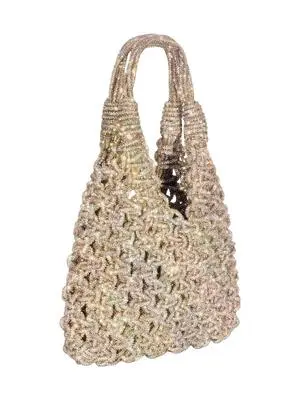 HIBOURAMA Crystal-embellished Woven Tote Bag - Gold