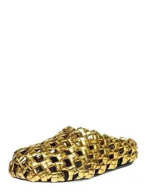 A.W.A.K.E. Mode Woven Leather Mules - Silver