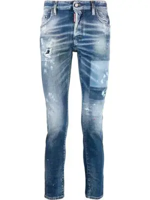 Dsquared2 Paint-splatter Distressed Skinny Jeans - Blue