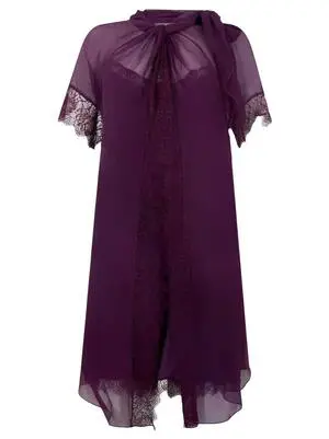 Alberta Ferretti Lace Trimmed Silk Midi Dress - Purple