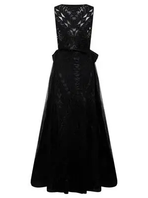 Alberta Ferretti Lace-detail Bow-embellished Maxi Dress - Black