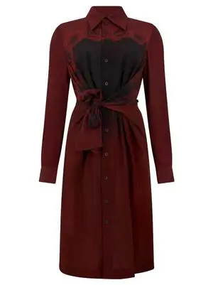 Alberta Ferretti Rose Print Silk Midi Shirt Dress - Red
