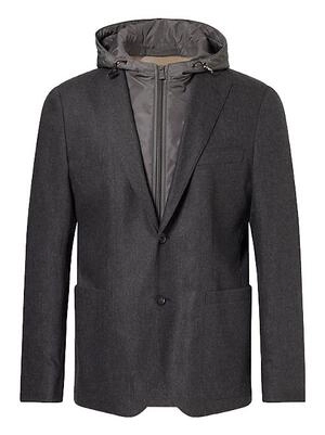 Corneliani Hooded Cashmere-flannel And Wool Jacket - Charcoal