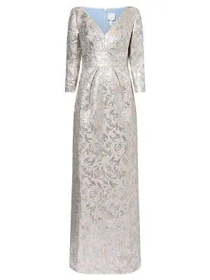 Huishan Zhang Tara V-neck Jacquard Maxi Gown - Blue