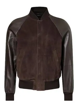 TOM FORD Soft Suede And Leather Bomber Jacket - Dark Brown