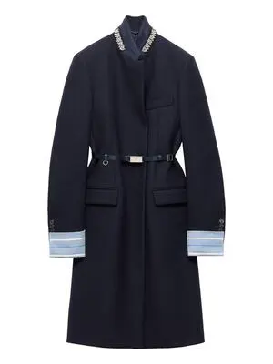 Prada Single-breasted Embroidered Double Wool Coat - Navy