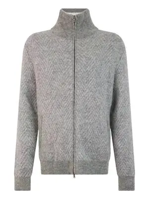 Herno Chevron Knit Zip-up Sweater - Grey