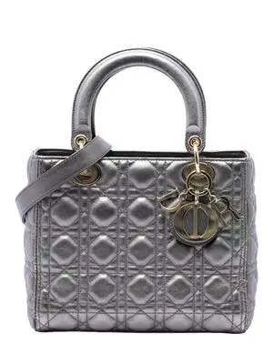 Dior Christian Dior Medium Lady Dior Cannage Satchel Silver