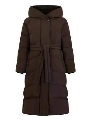 MOORER Belted Hooded Puffer Jacket - Brown