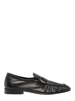 THE ROW Ruched Leather Loafers - Black