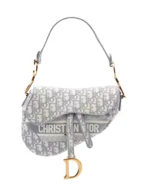 Dior Oblique Embroidered Canvas Saddle Shoulder Bag - Grey